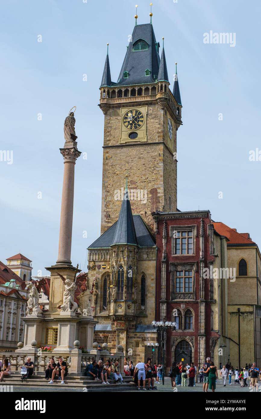Old Town Square with Statue of the Virgin Mary, Old Town Hall and Tower ...
