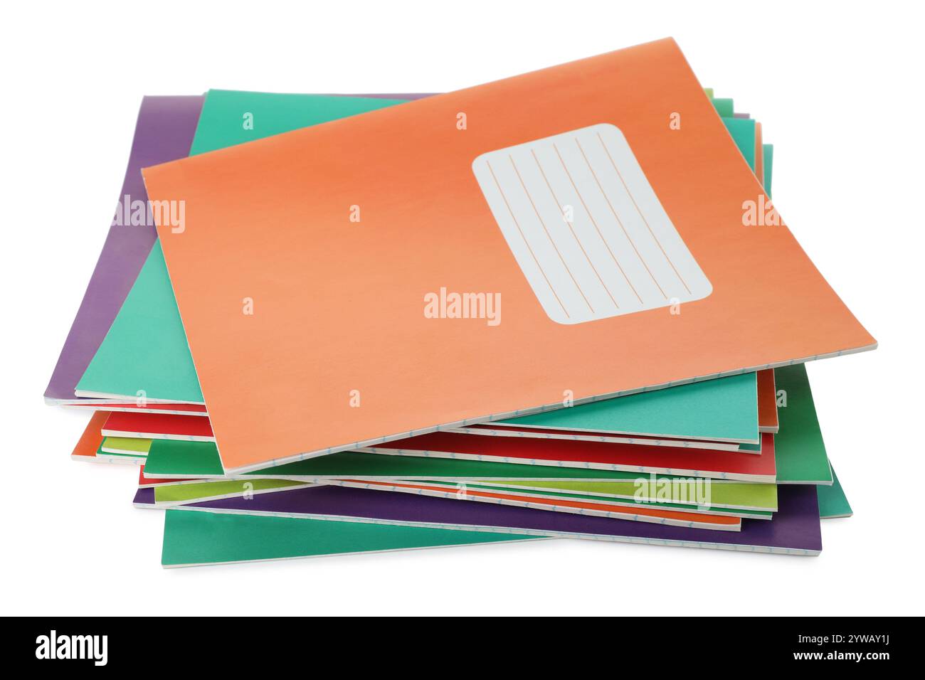 Stack of colorful copybooks isolated on white Stock Photo - Alamy