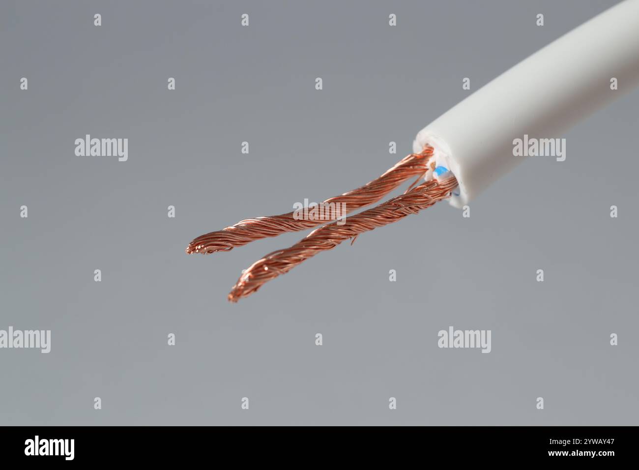 White stripped electrical wire on light grey background, closeup Stock ...