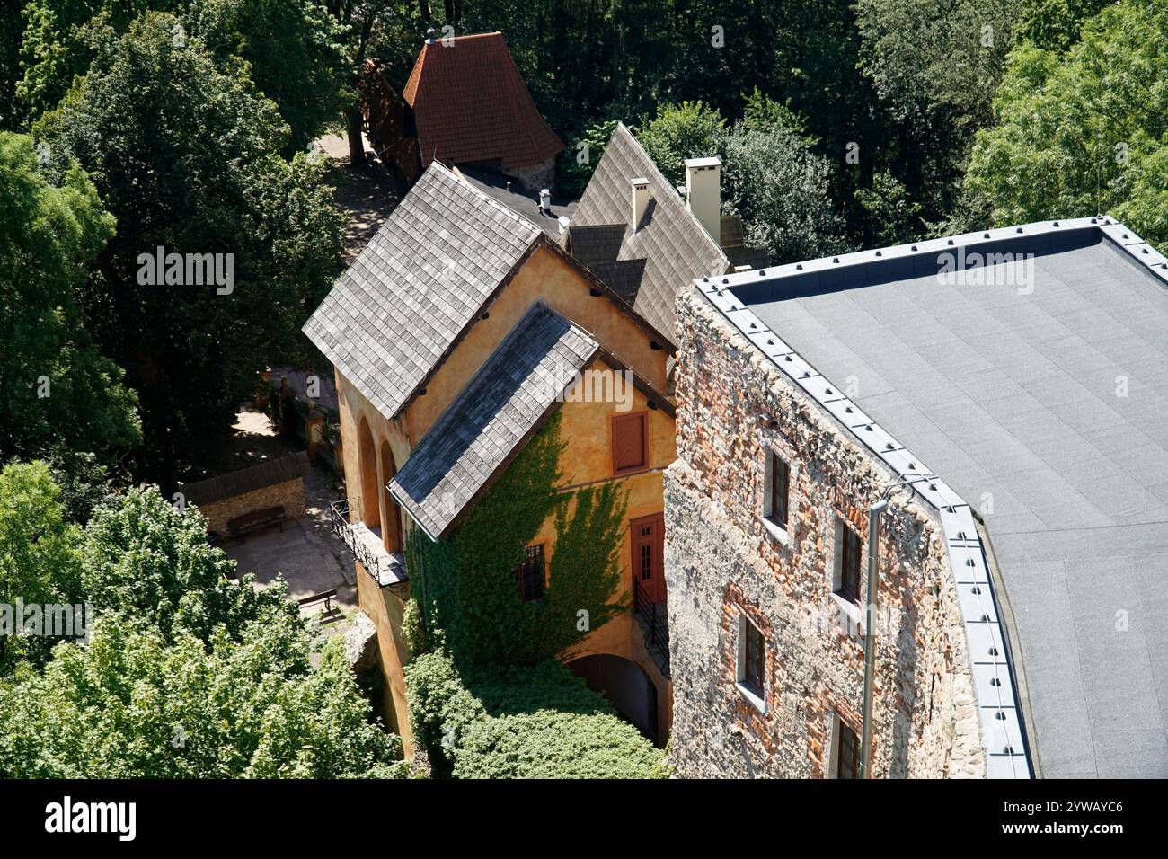 Zagorze Slaske, Poland - August 13th, 2024 - Grodno Castle - roof from ...