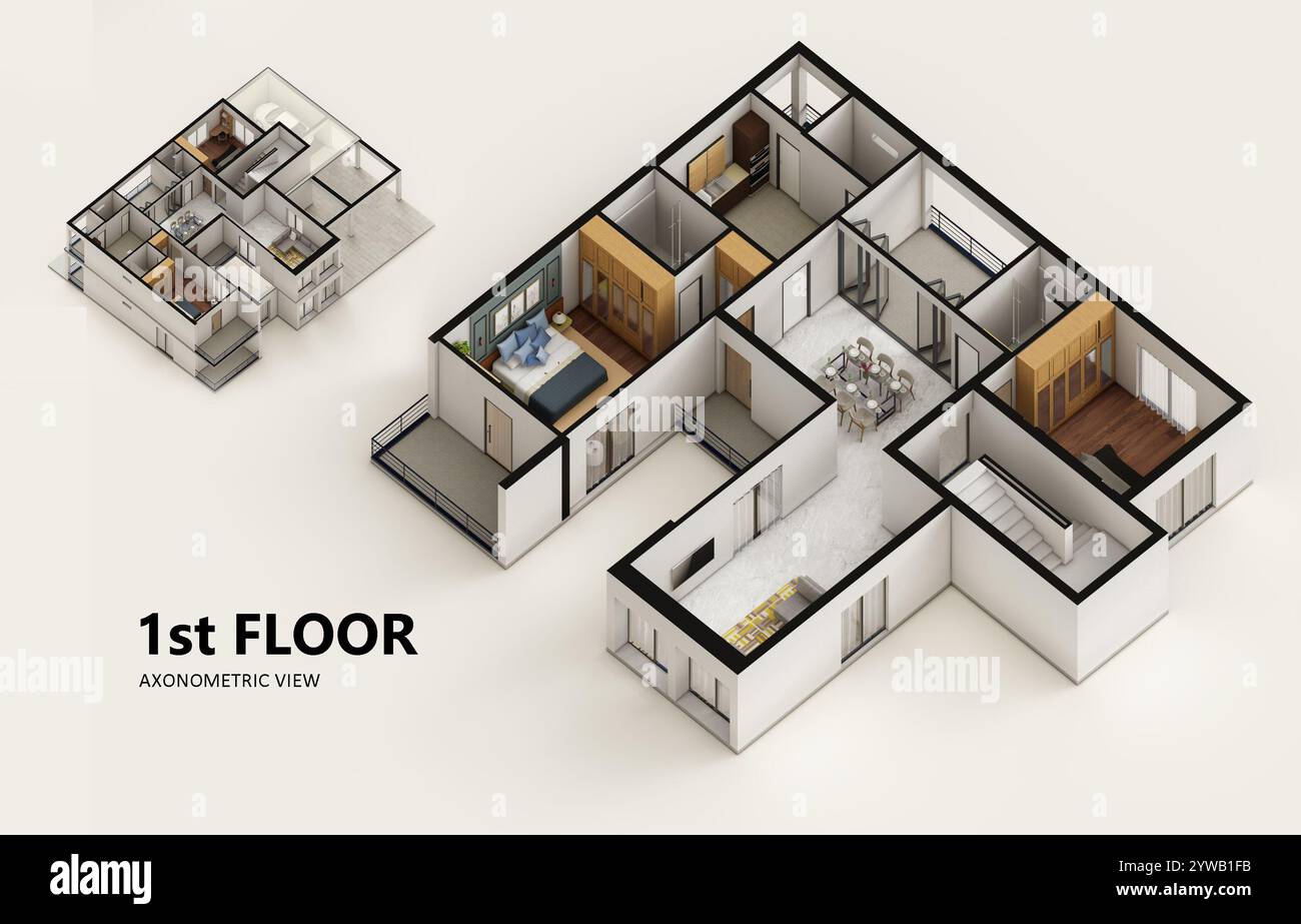 Small compact apartment isometric view 3d render Stock Photo - Alamy