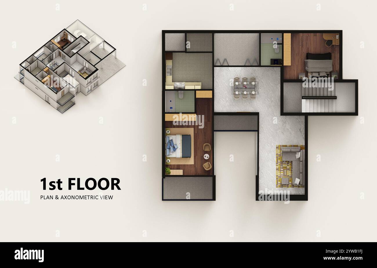 Small compact apartment isometric view 3d render Stock Photo - Alamy