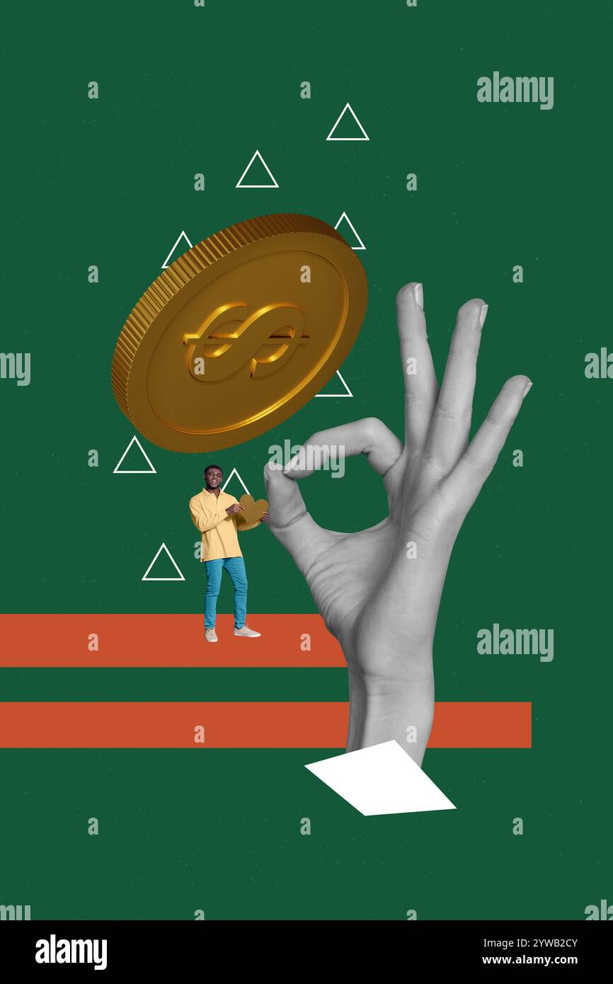 Vertical photo collage of happy american man hold heart icon reaction ...