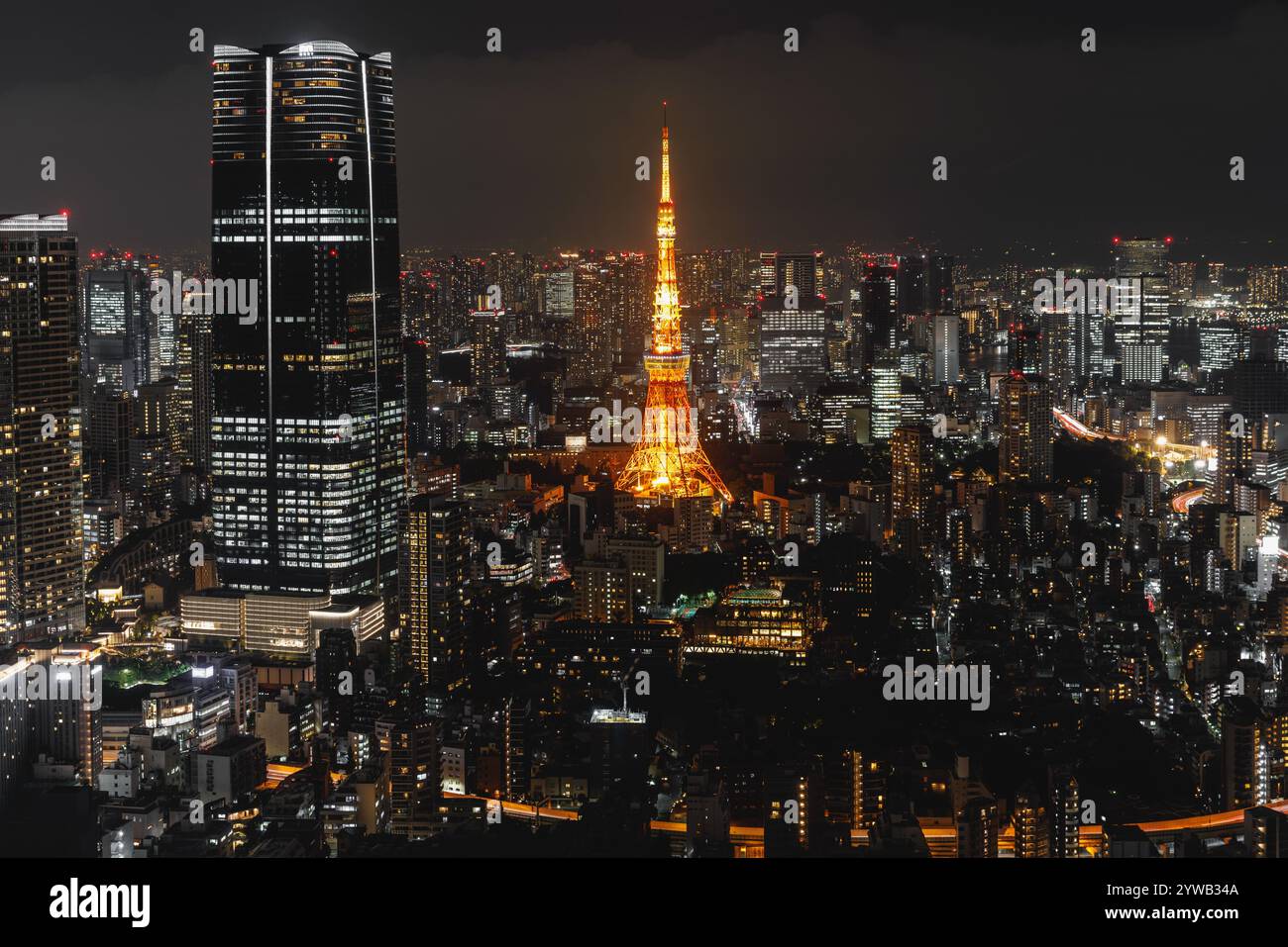 Tokyo Skyline nighttime view featuring its iconic illuminated tower ...