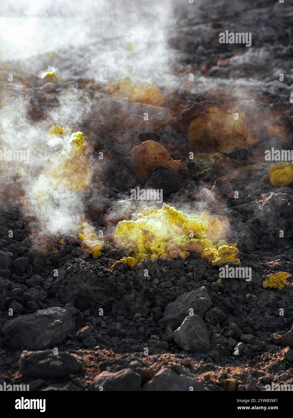 Steam Rising from Sulfur Minerals on Black Volcanic Soil in Nisyros ...
