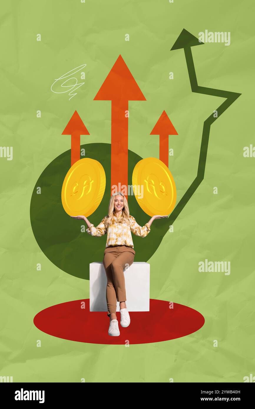 3D collage trend artwork composite sketch poster of earnings currency ...