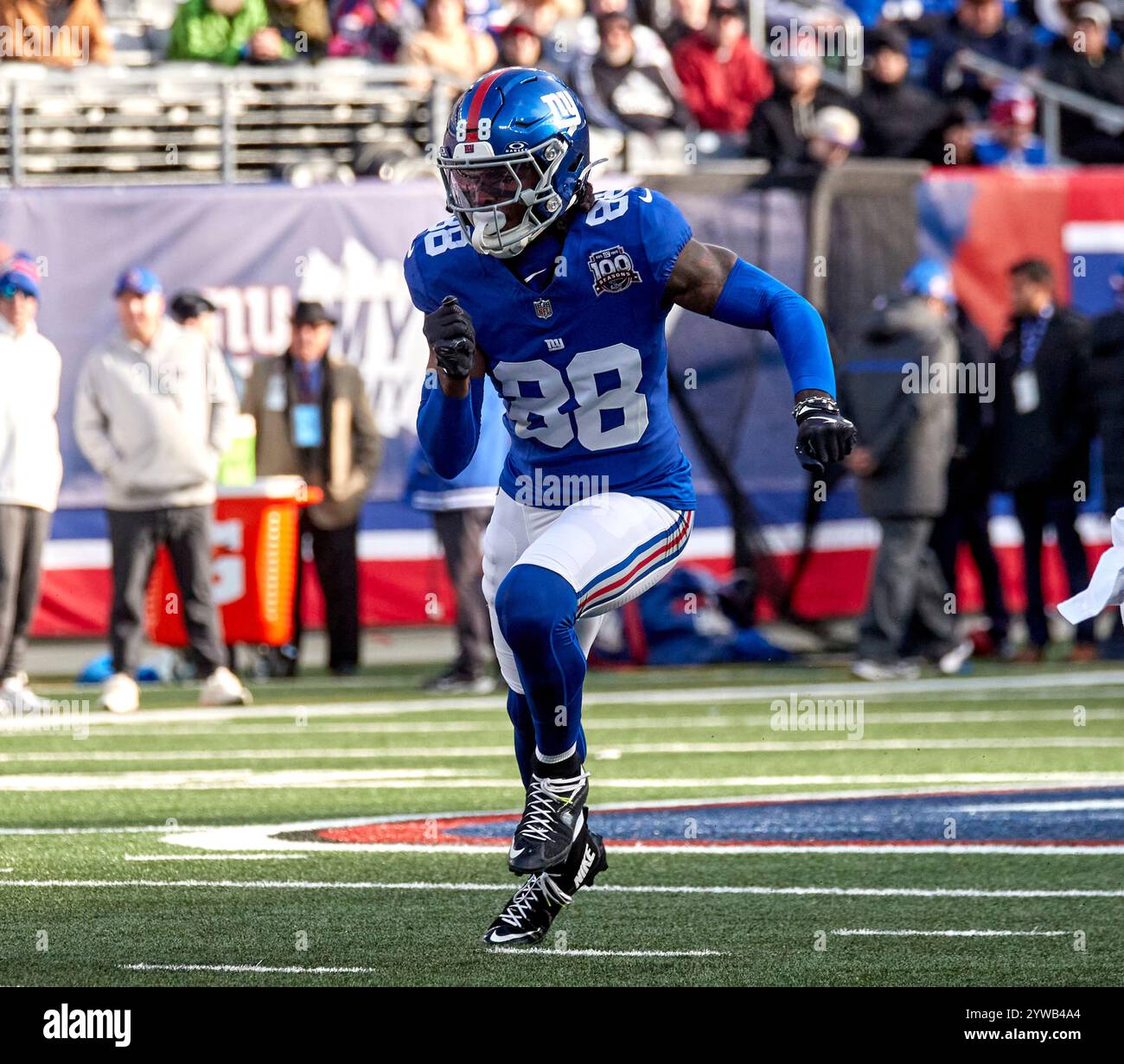 New York Giants wide receiver and special teams Bryce Ford-Wheaton (88) line up against the New ...