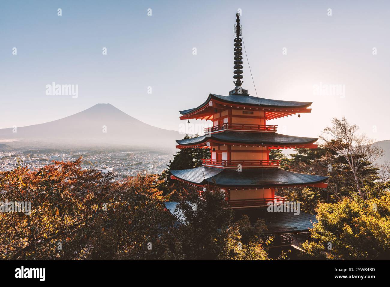 Japan iconic view with traditional pagoda and Fuji mount on the ...