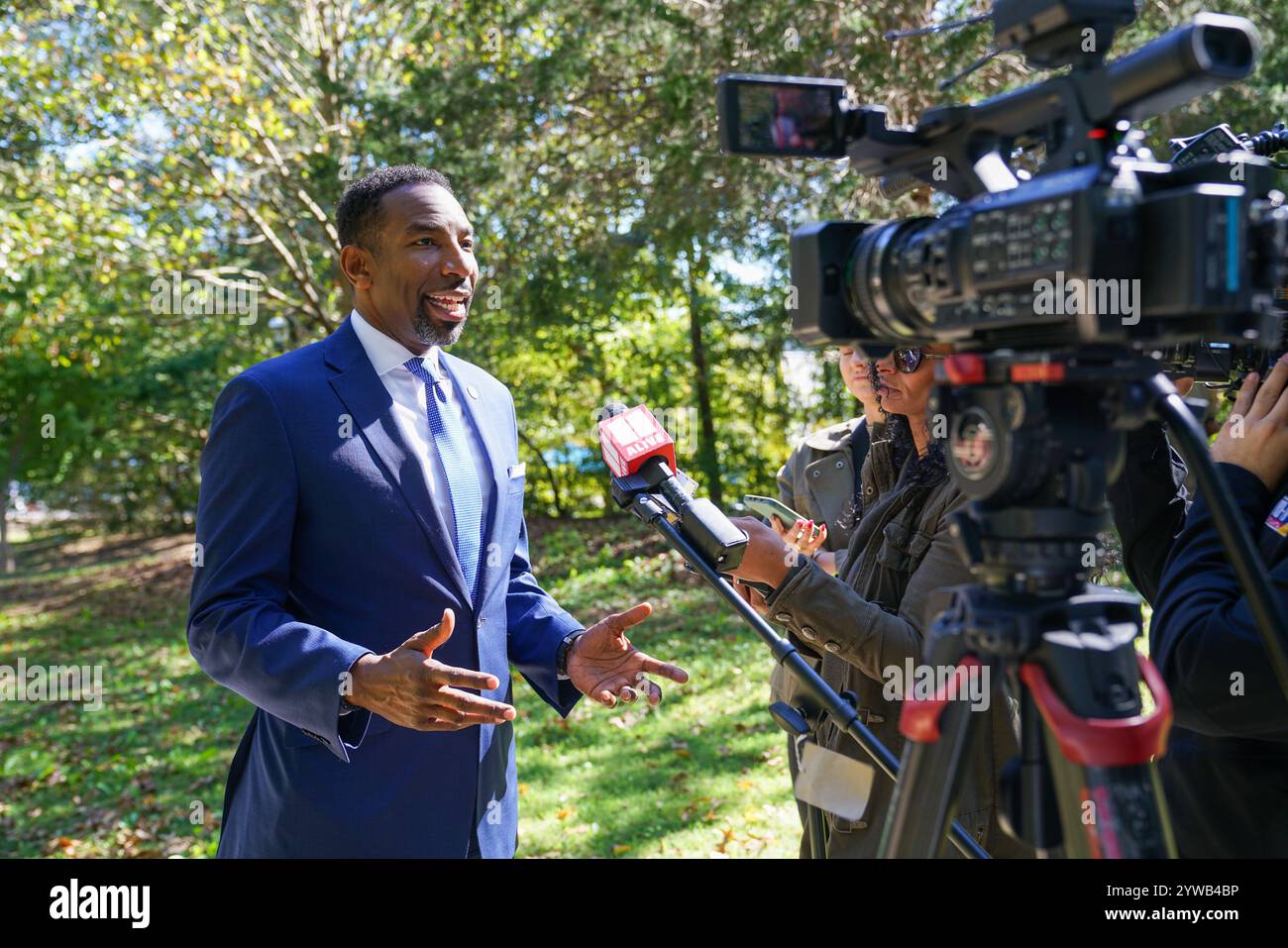 Atlanta Mayor Andre Dickens speaks with press before casting his ballot ...