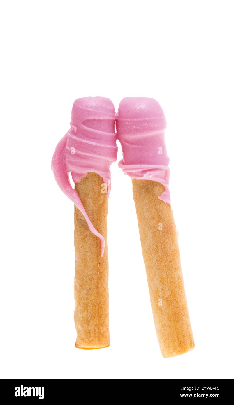 biscuit stick with pink cream isolated on white background Stock Photo ...