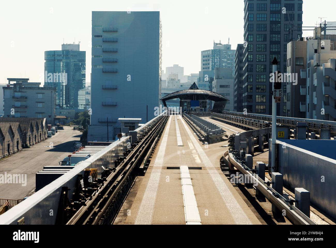 A Stunning Urban Monorail Track Set Against a Modern Cityscape Stock ...
