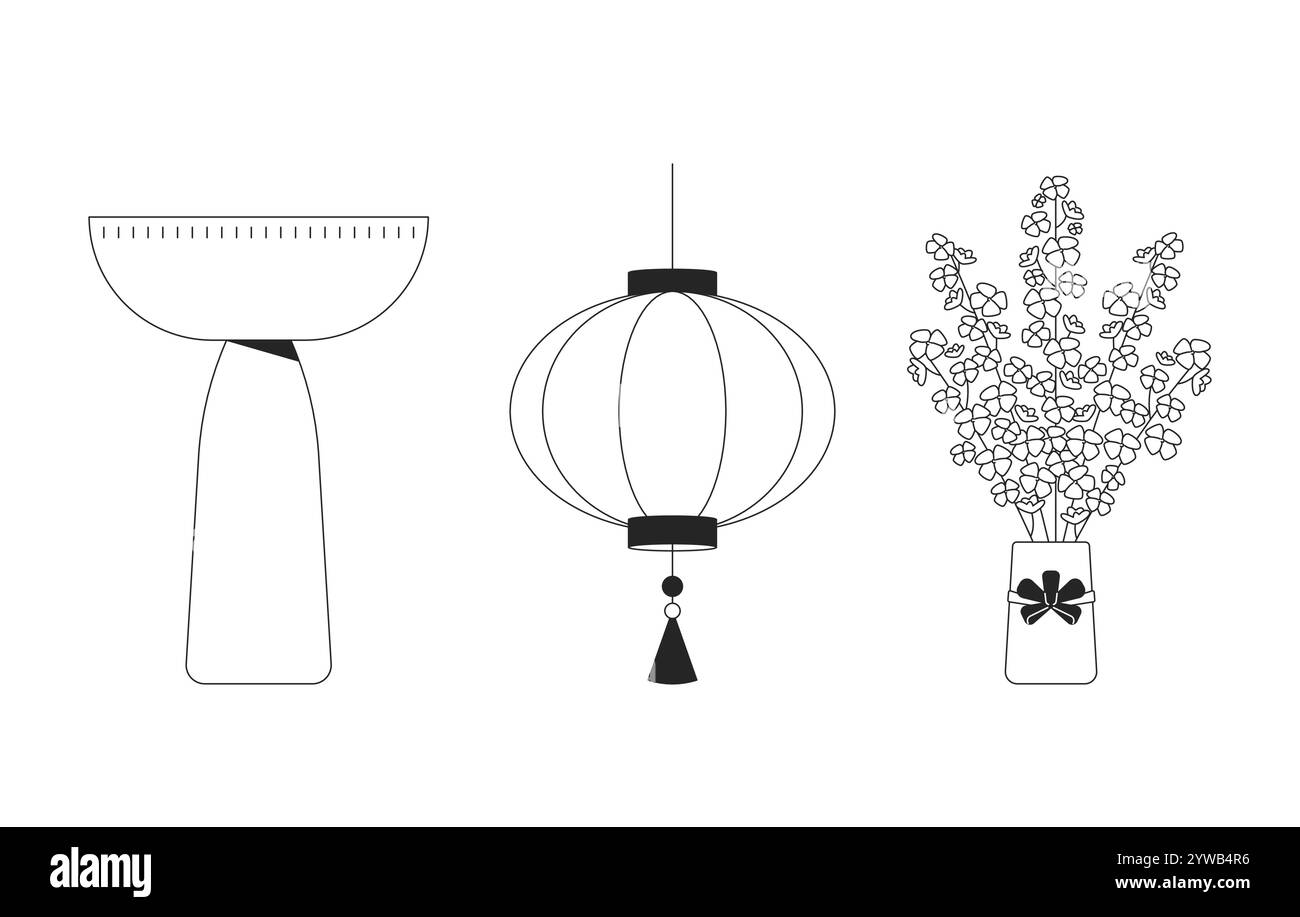 Traditional chinese furniture decorations black and white 2D line ...