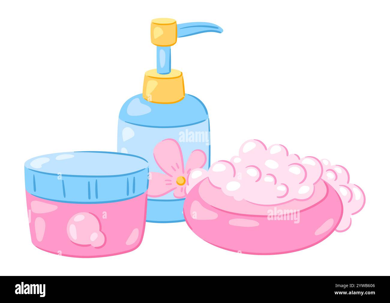 Illustration with hygiene objects. Washing, beauty, body care. Personal ...
