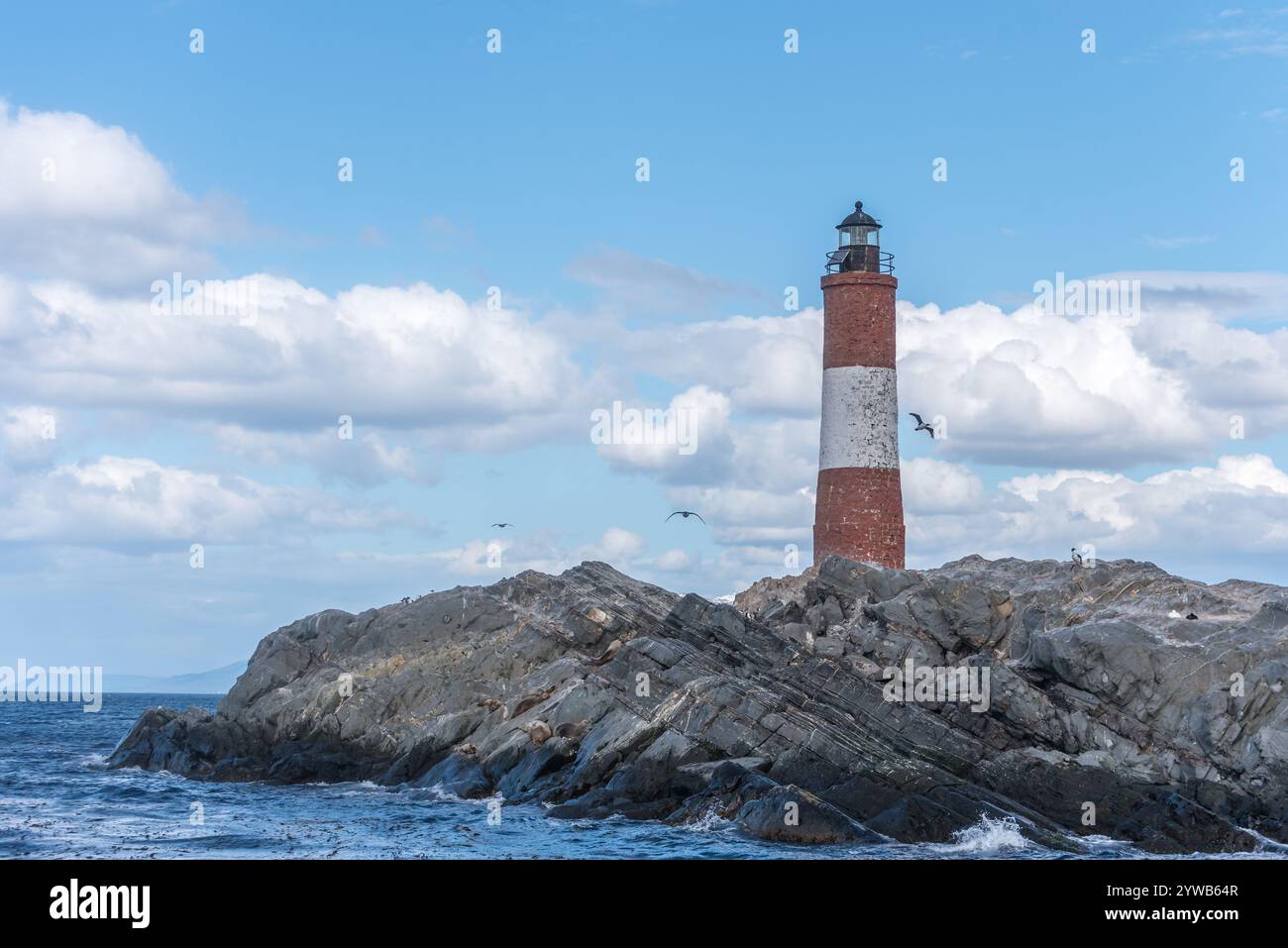 Les Eclaireurs lighthouse on rocky island in Beagle Channel, Ushuaia ...