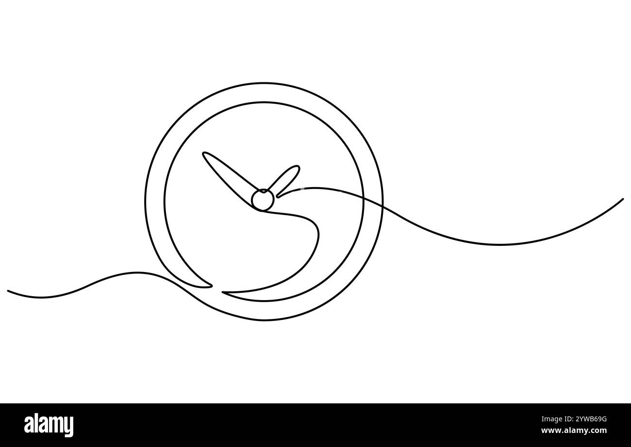 Continuous one line drawing clock icon with doodle hand drawn style ...