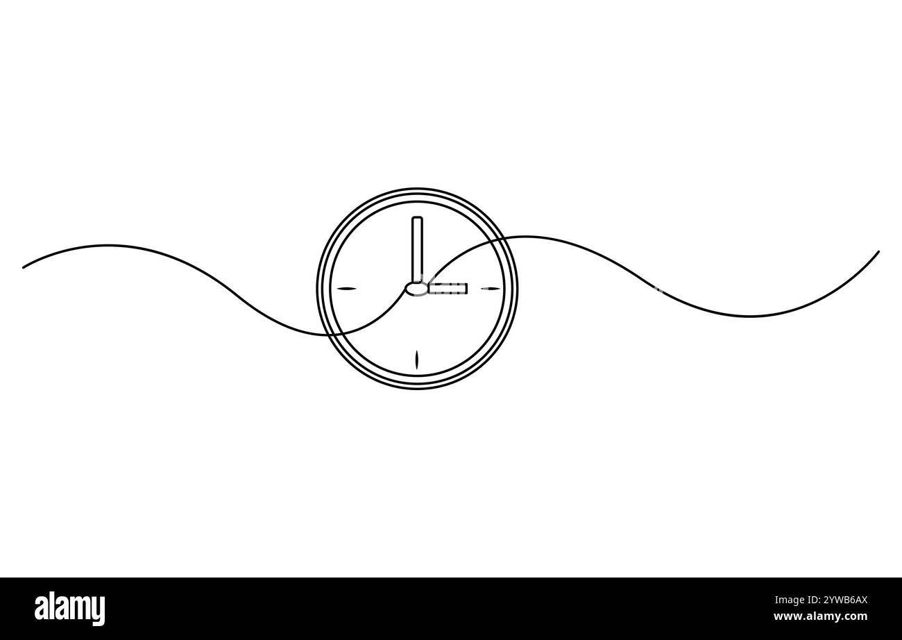 Continuous one line drawing clock icon with doodle hand drawn style ...