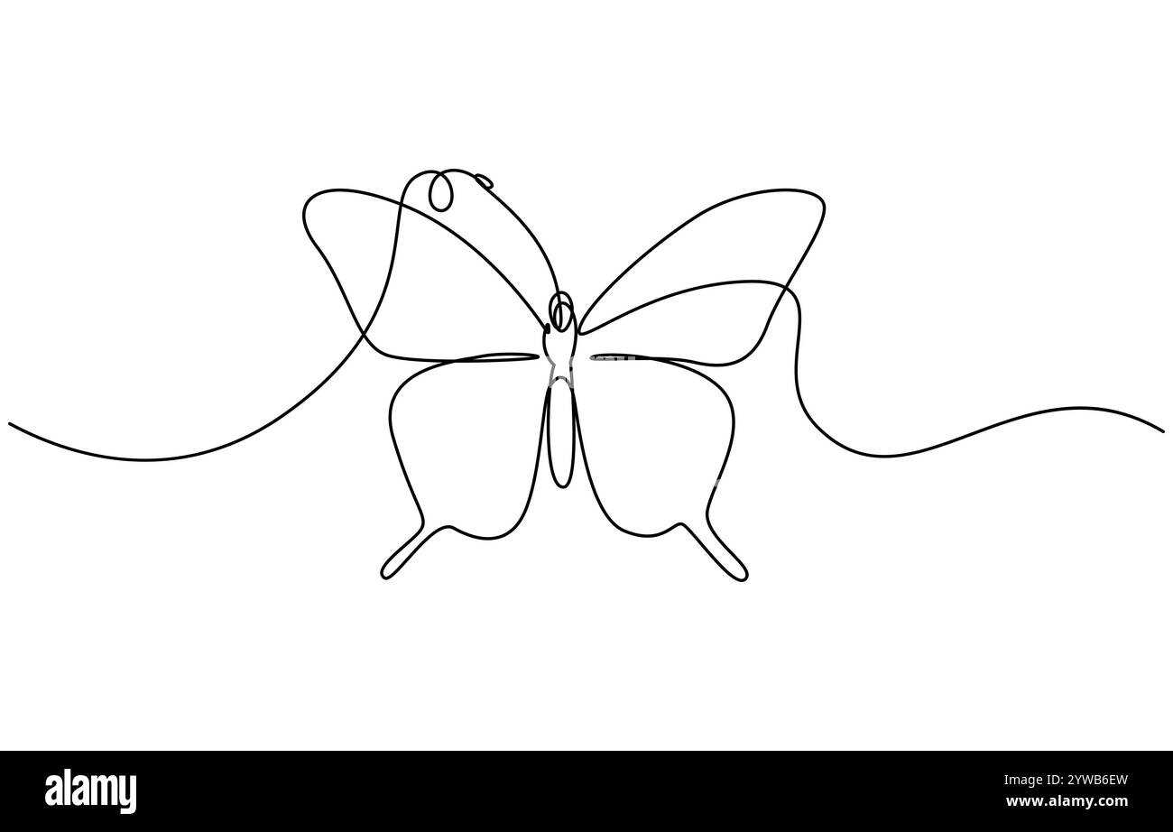 Continuous line butterfly art. Outline single art butterfly hand drawn ...