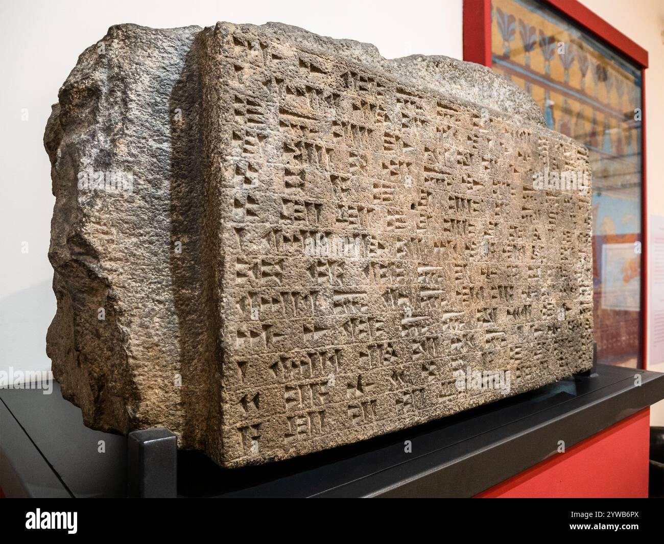 Yerevan, Armenia - December 1, 2024: basalt stone with cuneiform inscription of King Argishti I ...