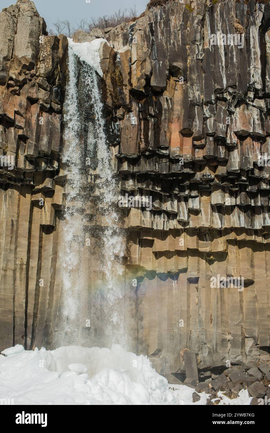 Well-known waterfall in iceland over a basaltic columnar system Stock ...