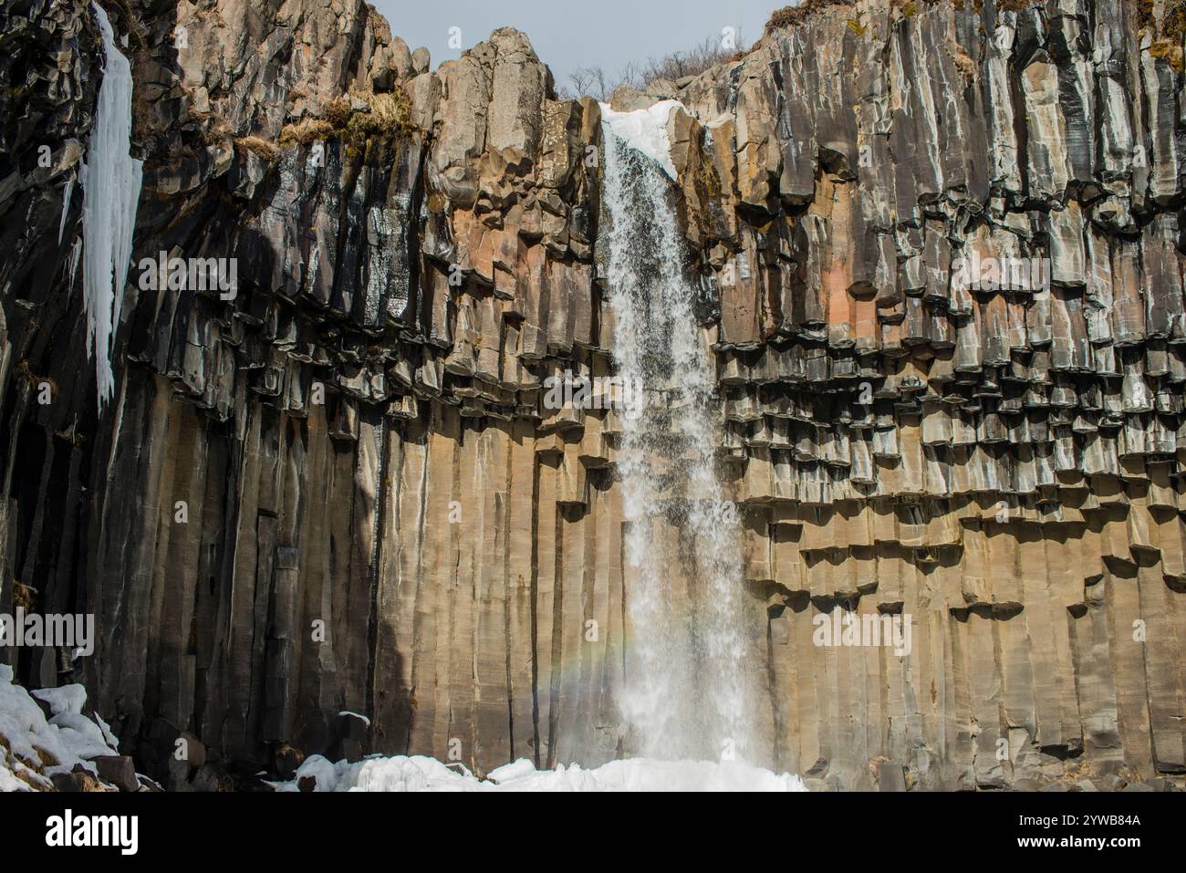 Well-known waterfall in iceland over a basaltic columnar system Stock ...
