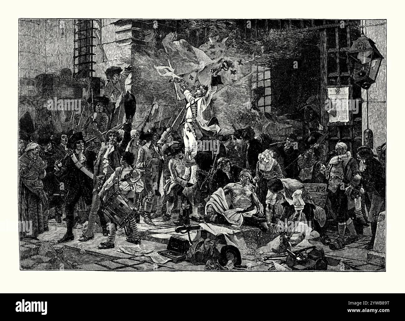 An old engraving of the victors of the storming of the Bastille, Paris ...