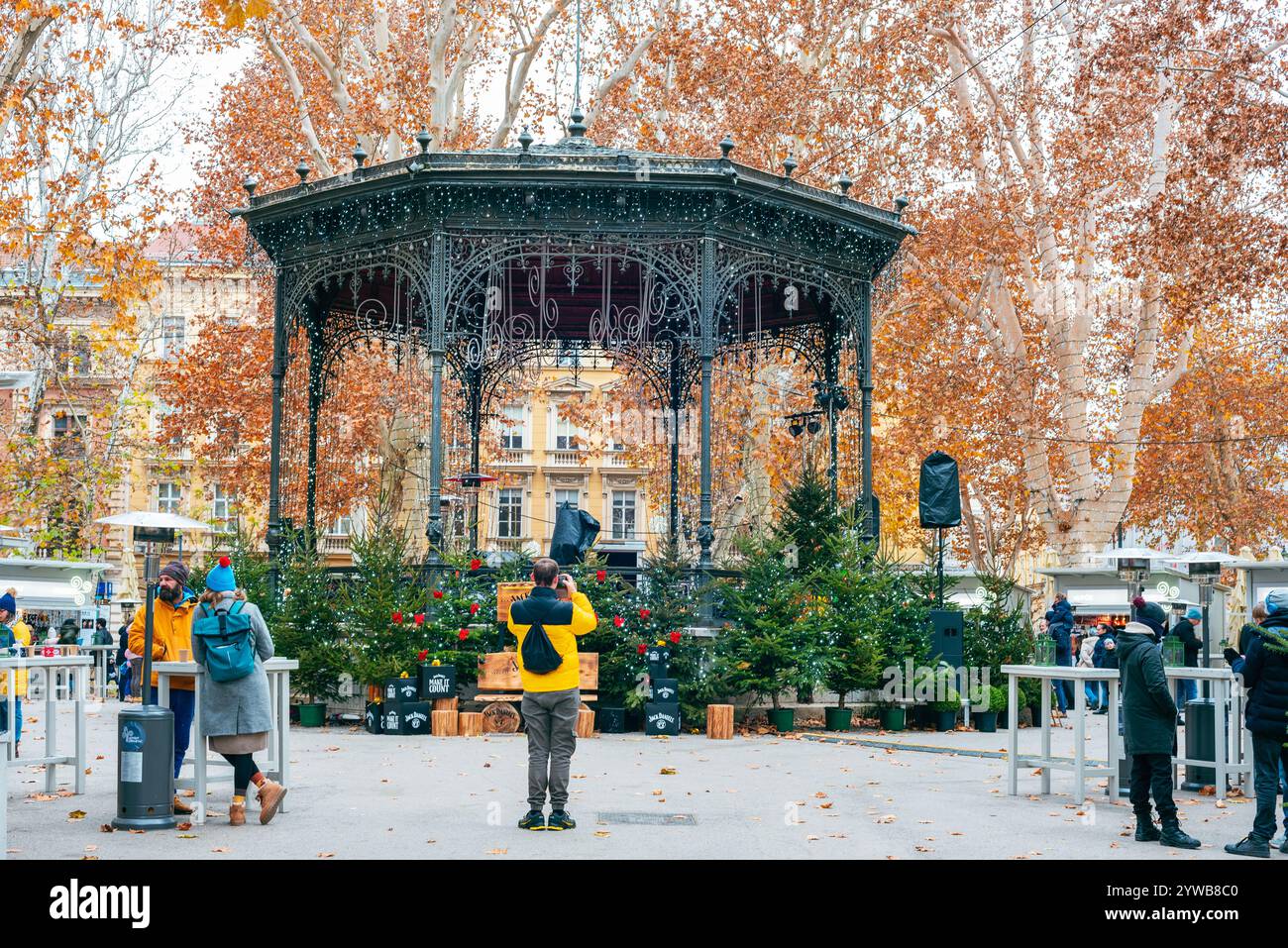 Zagreb Croatia - 8 December 2024: Festive street gazebo decorated with ...