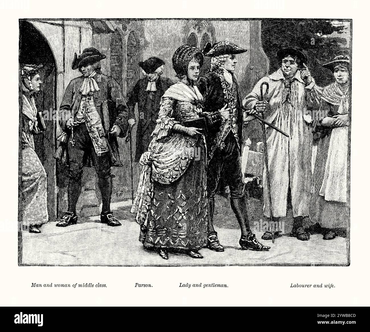 An old engraving of typical clothing worn in the early to mid-1700s in ...