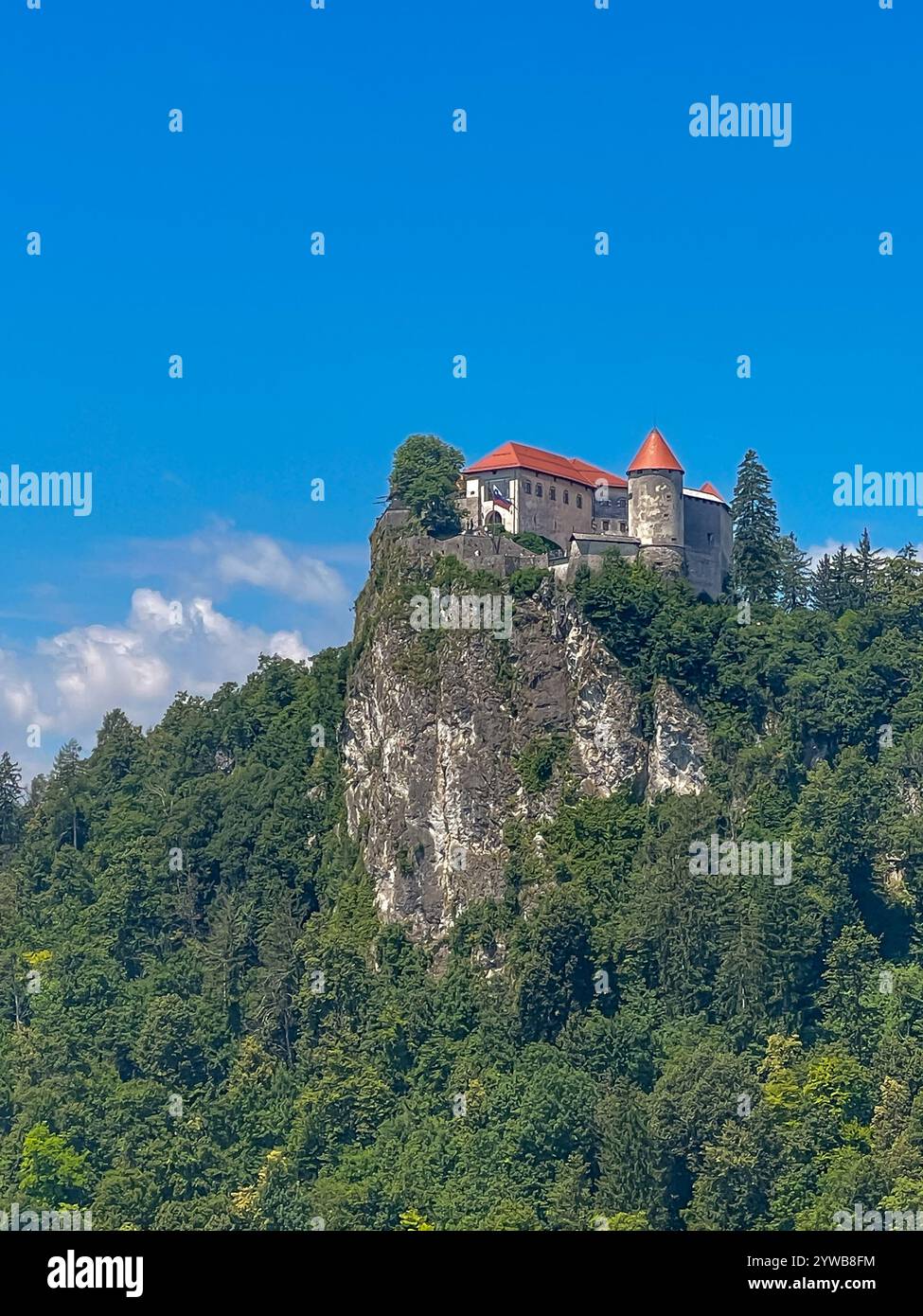 Lake Bled, Slovenia - June 28, 2024: The Castle and museum with its red ...