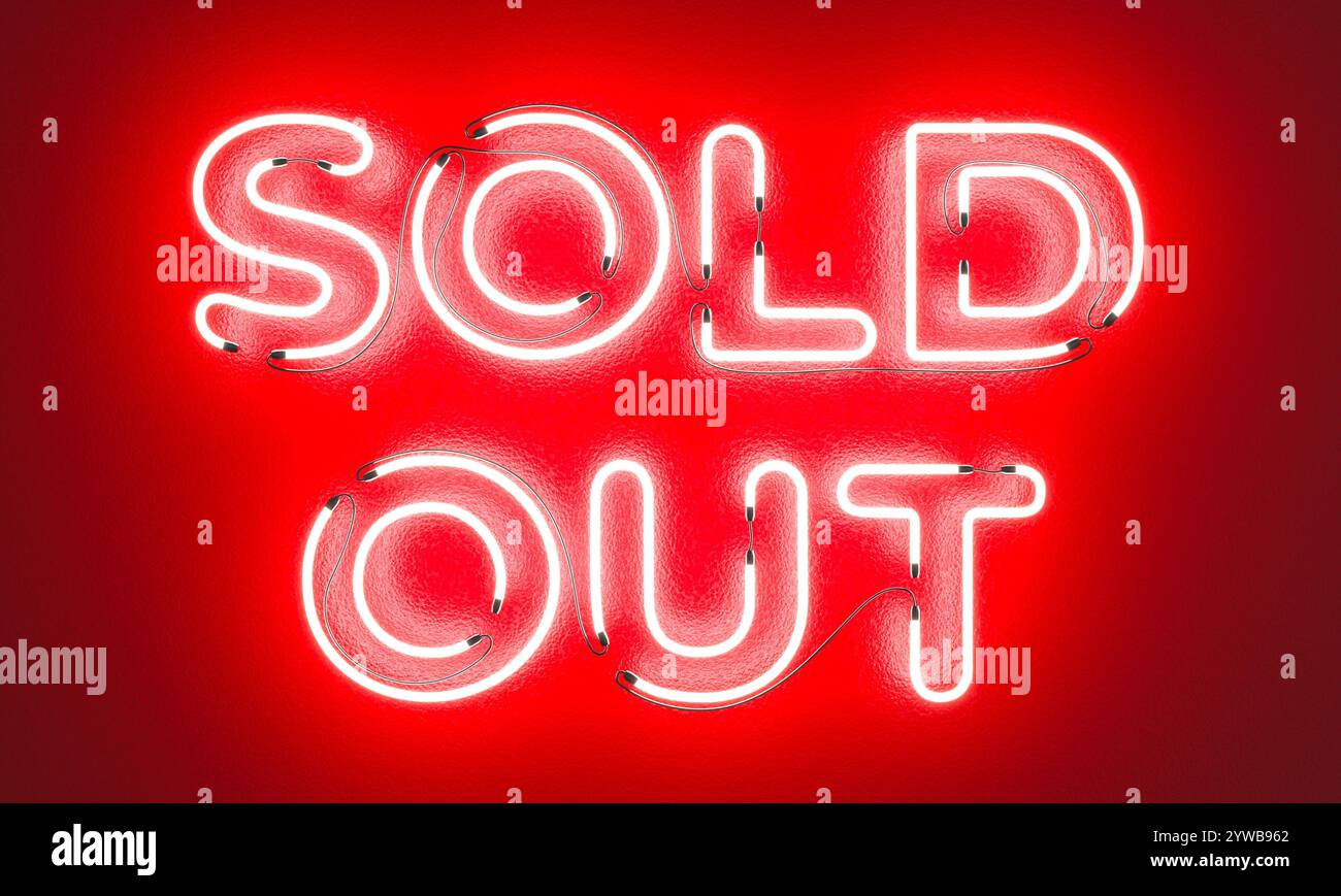 Bright red neon sign showing sold out on red background 3d Stock Photo ...