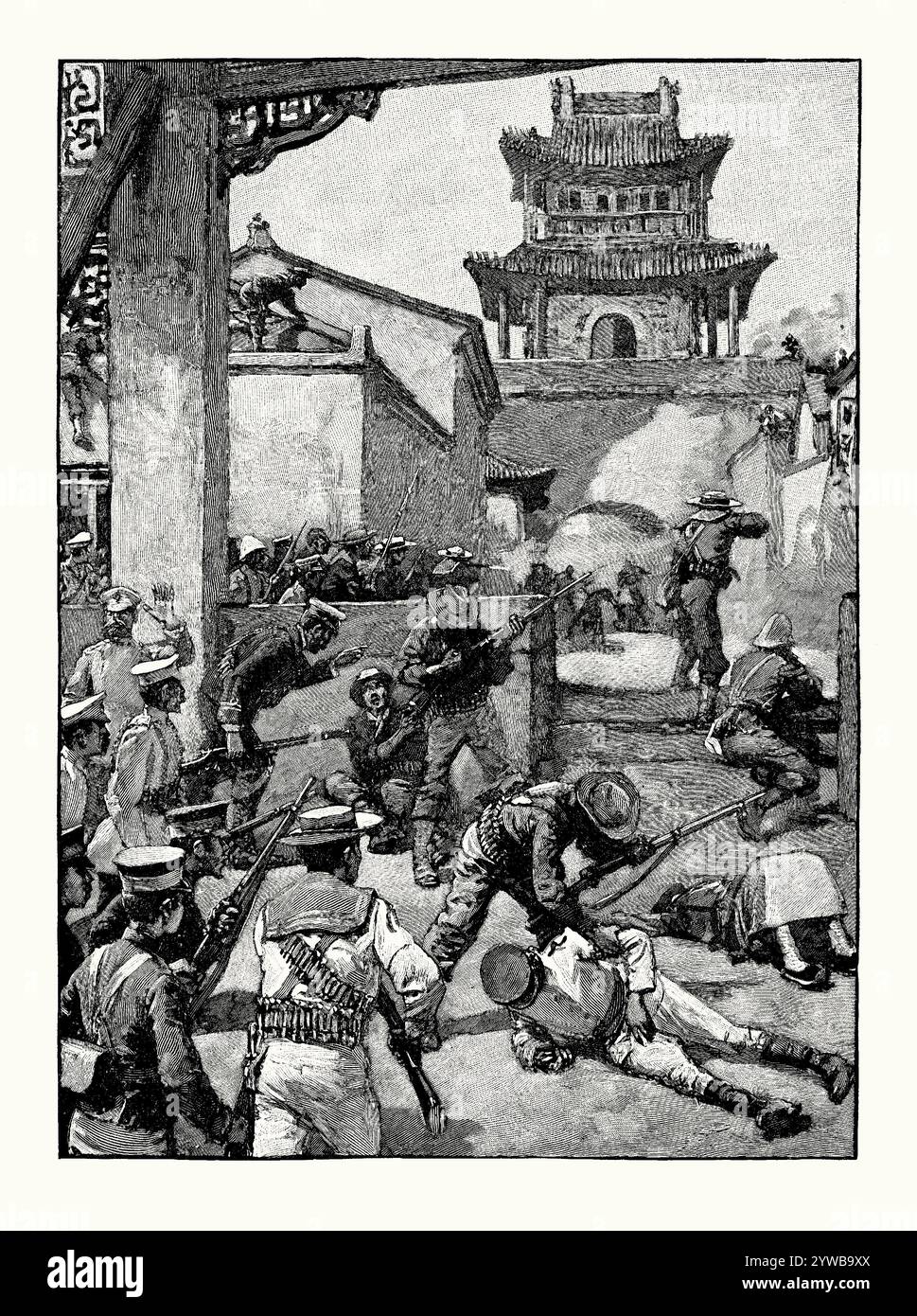 An old engraving of action during the Battle of Tientsin, or the Relief ...