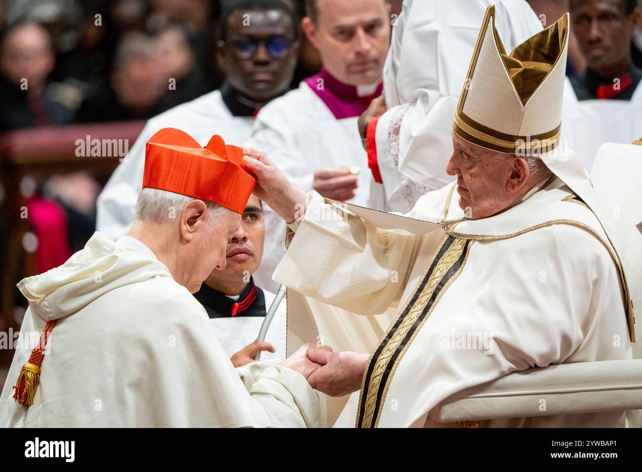 Vatican City, Vatican. 07th Dec, 2024. Pope Francis places the Cardinal ...