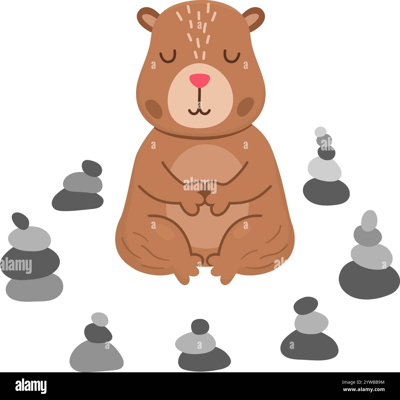 Vector capybara icon. Cute capibara meditating in rock garden with ...