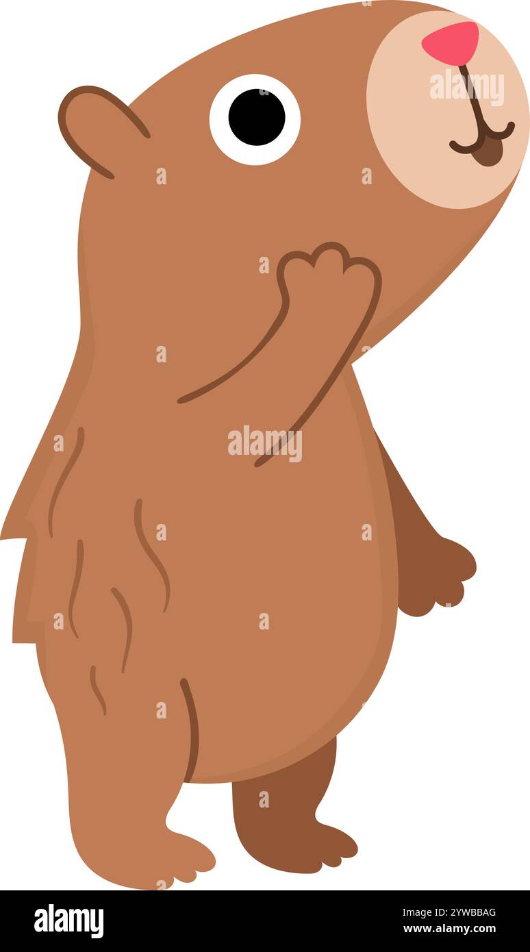 Vector capybara icon. Cute capibara standing surprised with opened eyes ...