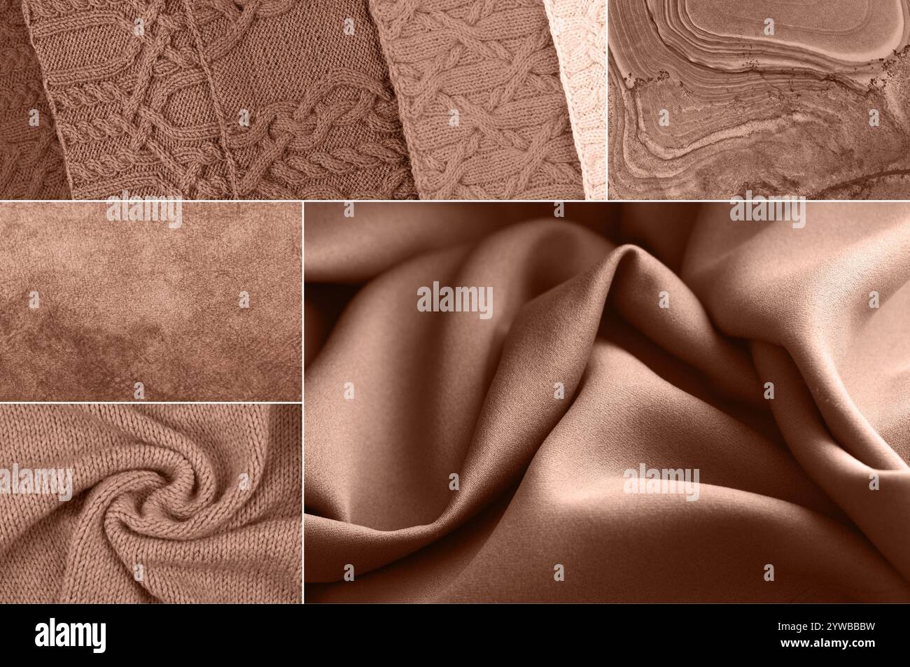 Collage showing different textures of fabric, knitwear, stone coverings ...