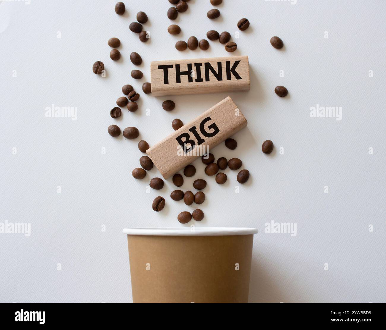 Think big symbol. Wooden blocks with words Think big. Beautiful white ...