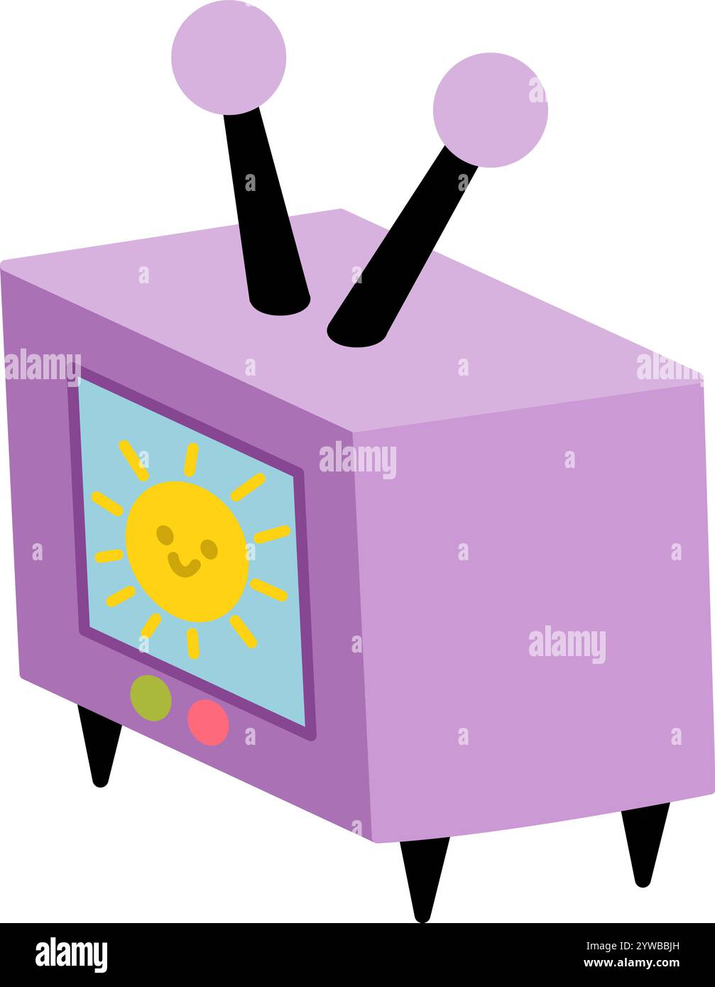 Cartoon kawaii tv set. Cute retro television with antenna showing sun ...