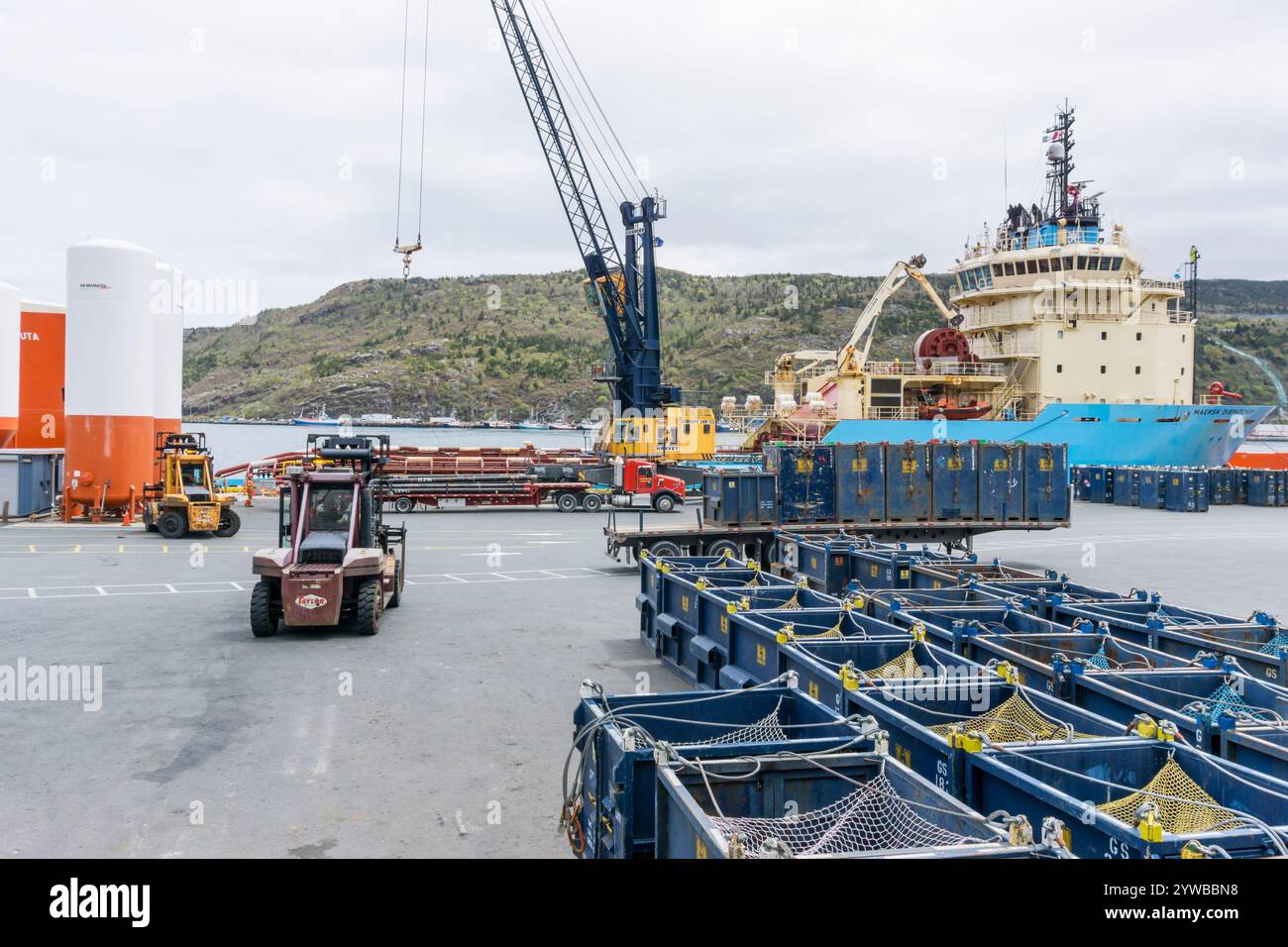 The offshore support vessel, Maersk Dispatcher, in port at St John's ...