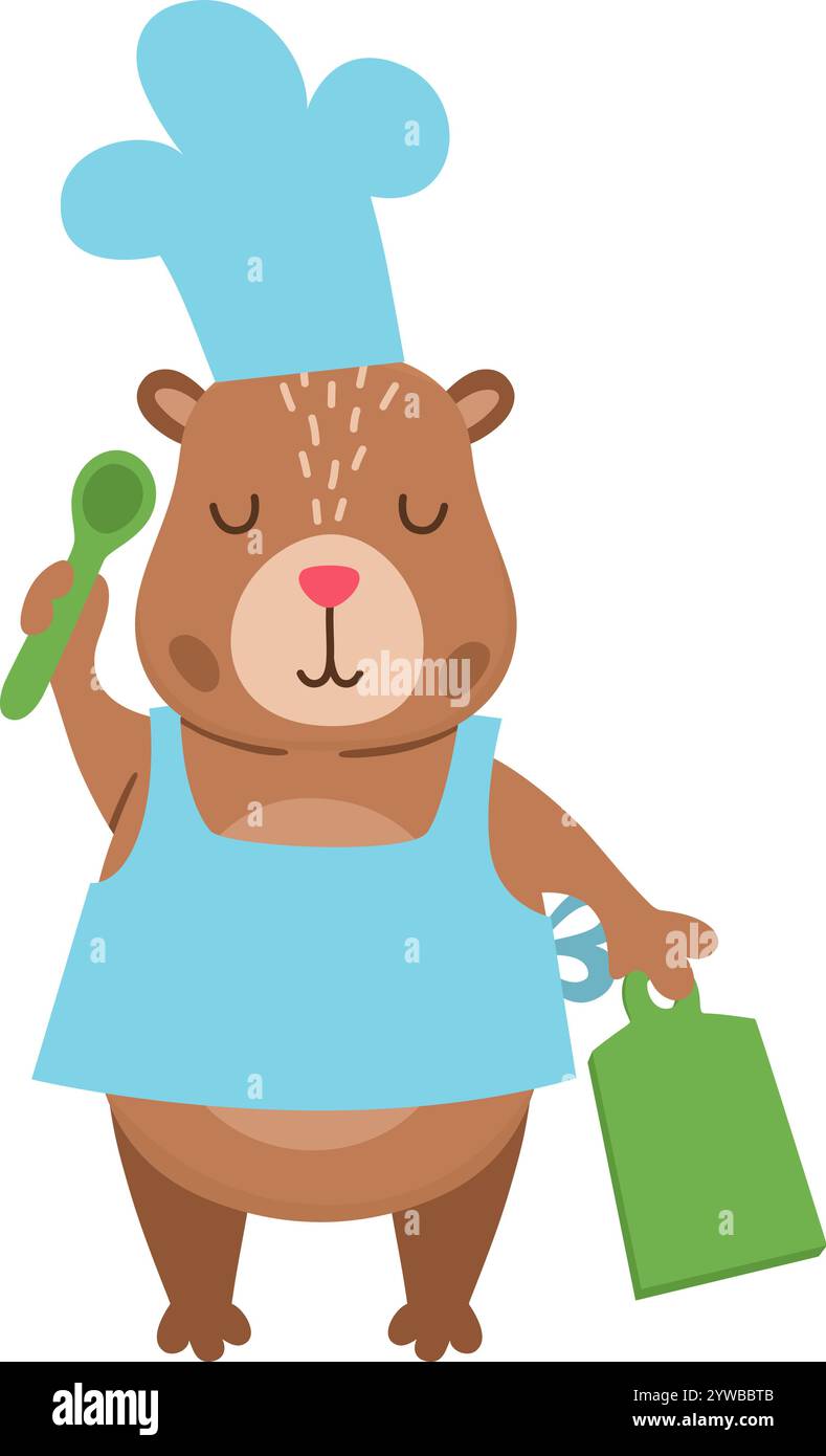 Vector capybara icon. Cute capibara cook in apron and chef’s hat ...