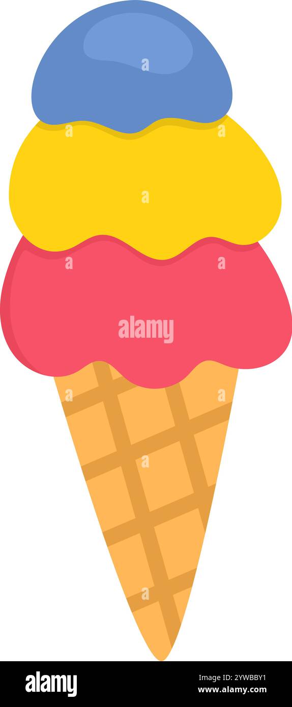 Vector ice cream cone with three scoops icon. Cute summer dessert ...