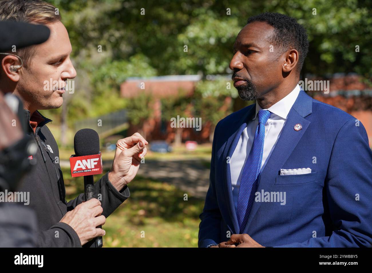 Atlanta Mayor Andre Dickens speaks with press before casting his ballot ...
