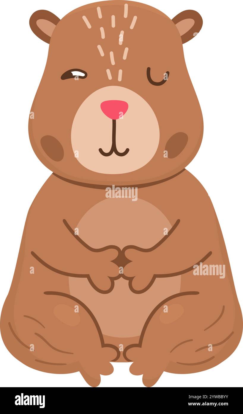 Vector capybara icon. Cute capibara meditating prying with one opened ...