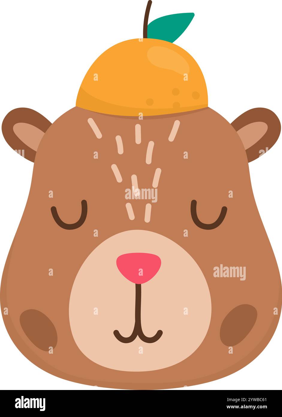 Vector capybara head icon. Cute capibara face with closed eyes and ...