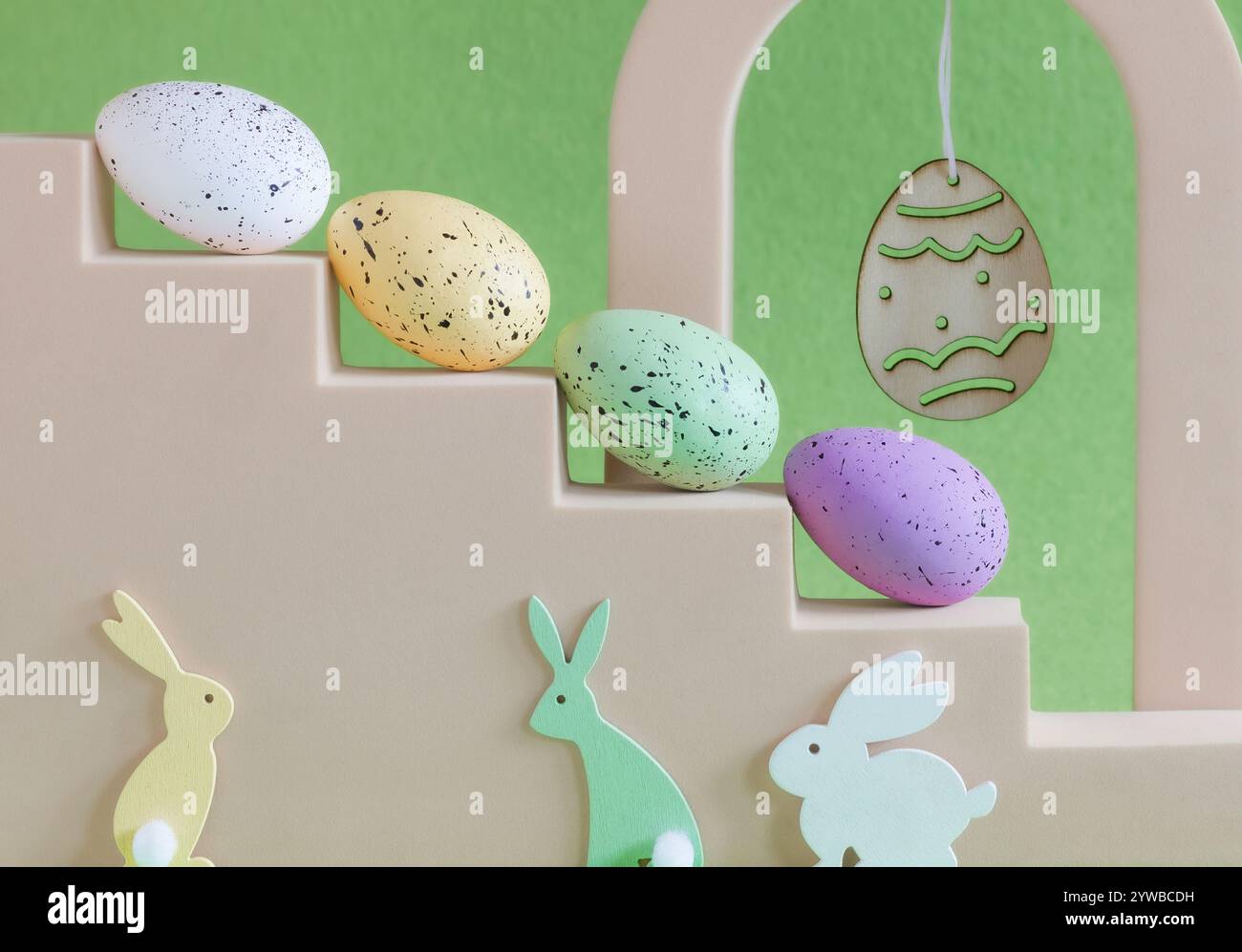 Display of easter eggs and bunny shapes Stock Photo - Alamy