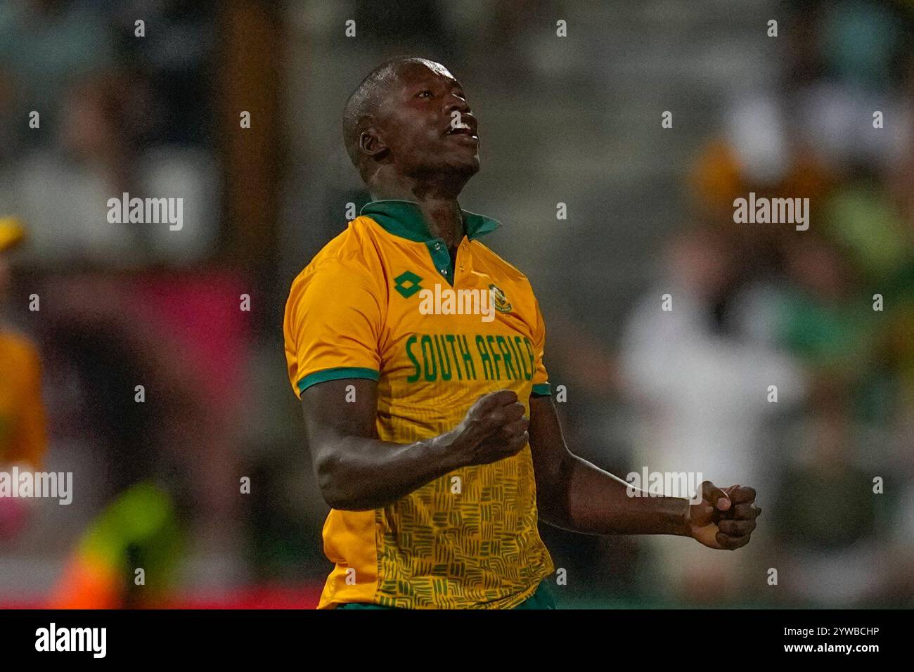 South Africa's Andile Simelane celebrates the wicket of Pakistan's Saim ...