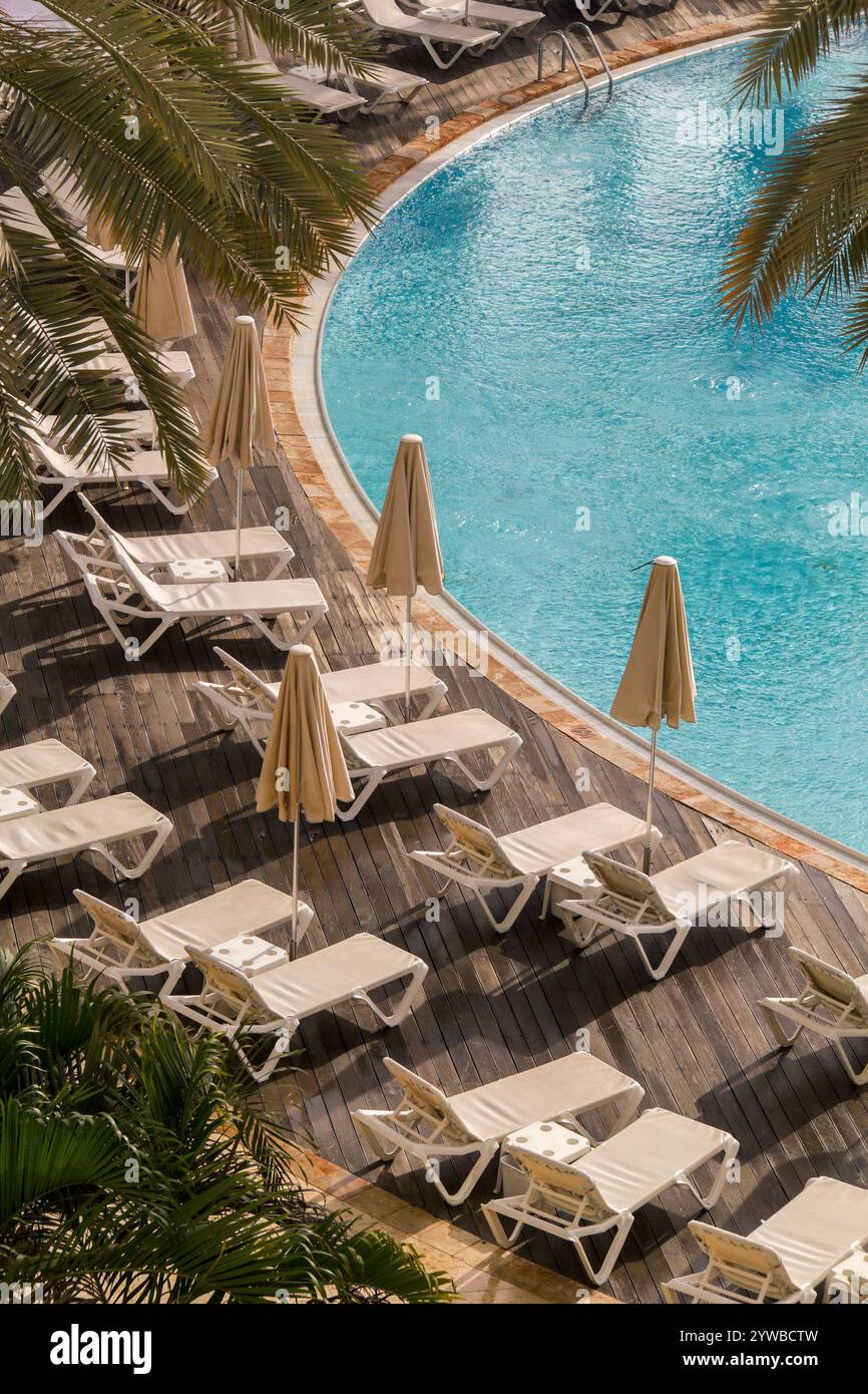 Top view of empty swimming pool of luxury hotel in afternoon.Conceptual ...
