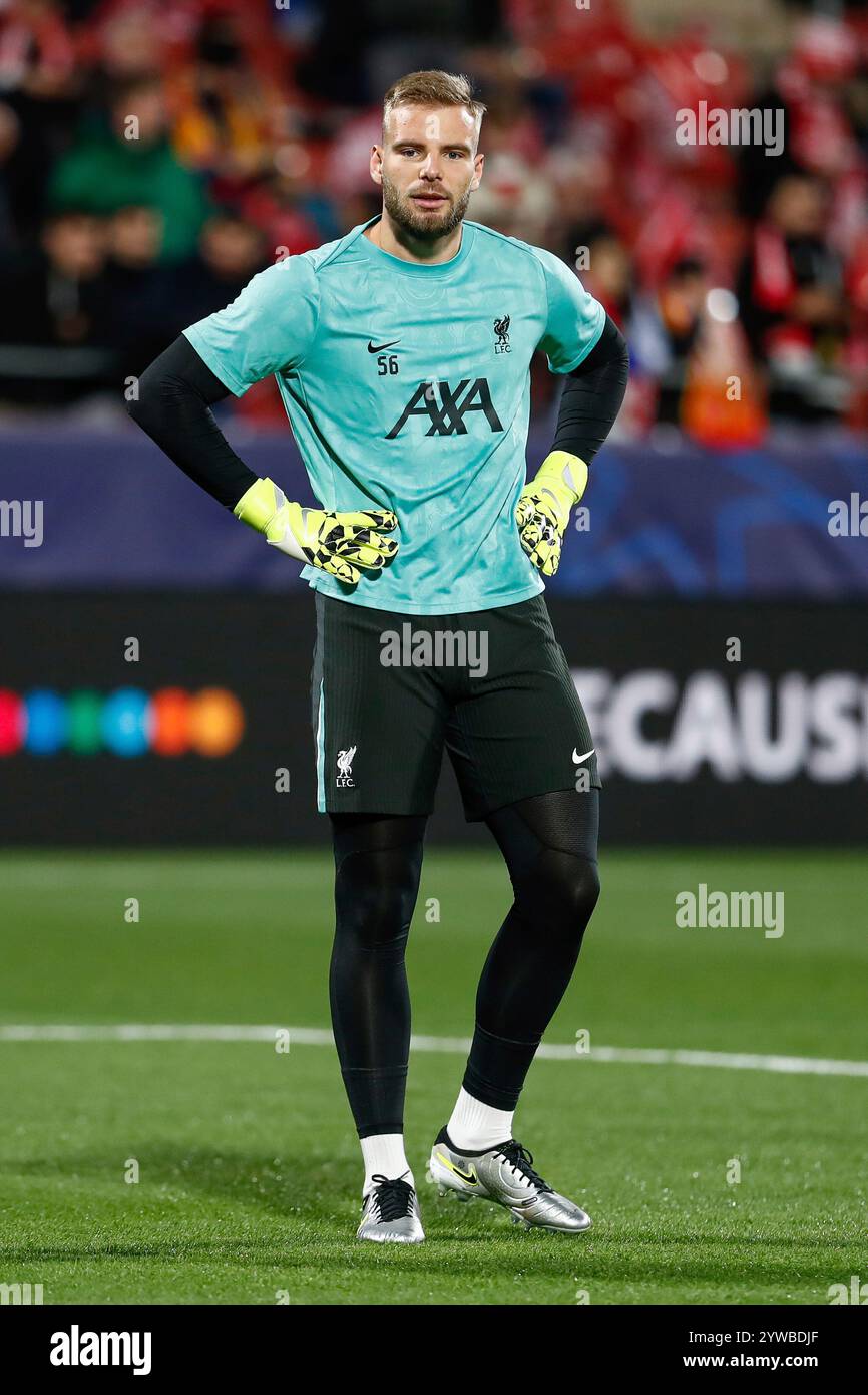 Vitezslav Jaros of Liverpool FC warms up during the UEFA Champions ...