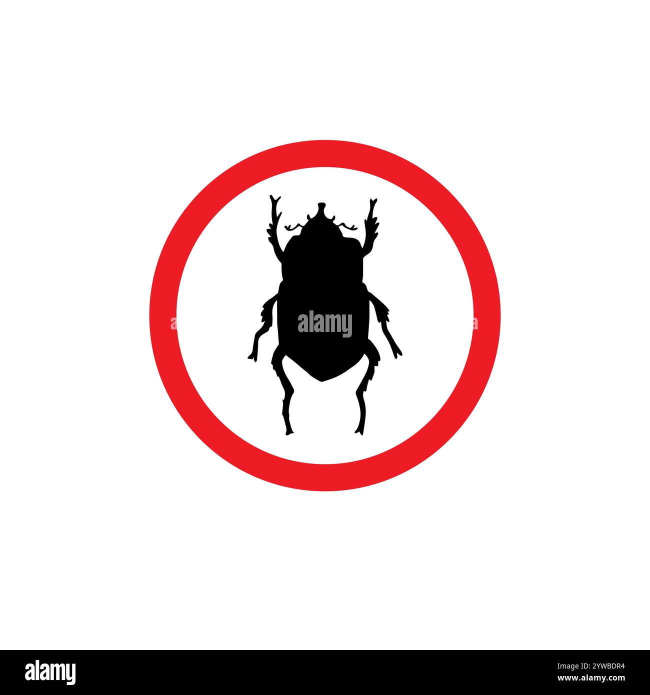 Vector black bug beetle silhouette in red circle isolated on white ...