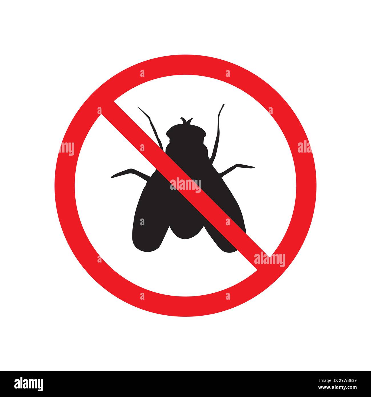 Vector black fly silhouette crossed in red circle isolated on white ...