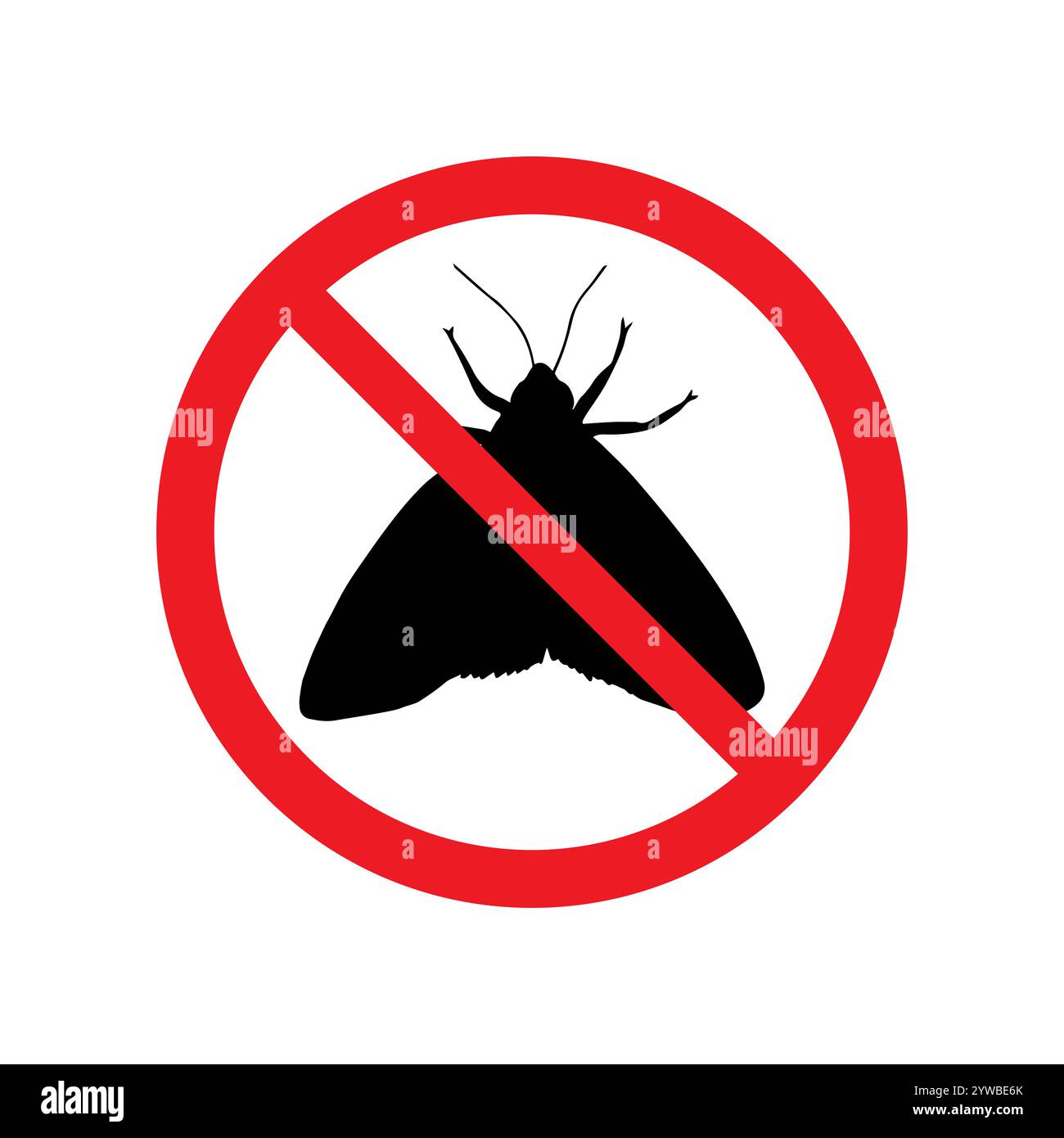 Vector black moth silhouette crossed in red circle isolated on white ...