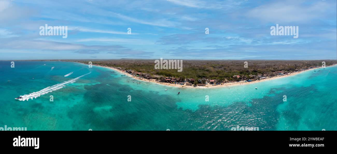 Aerial panorama view of Playa Blanca Isla Baru white sand beach ...